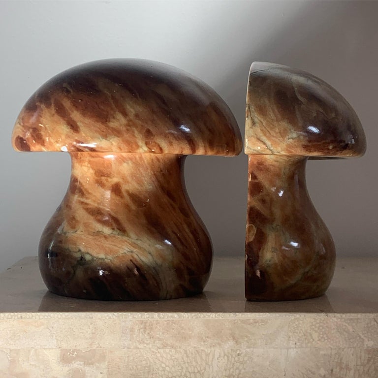 Rare Italian ABF Alabaster Hand-Carved Mushroom Bookends, circa 1960s ...