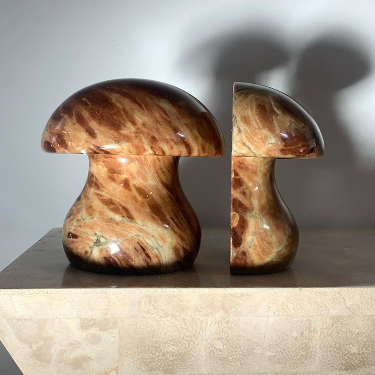 Rare Italian ABF Alabaster Hand-Carved Mushroom Bookends, circa 1960s ...