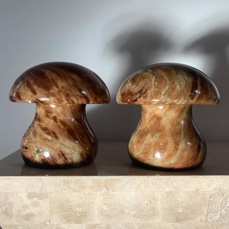Rare Italian ABF Alabaster Hand-Carved Mushroom Bookends, circa 1960s ...