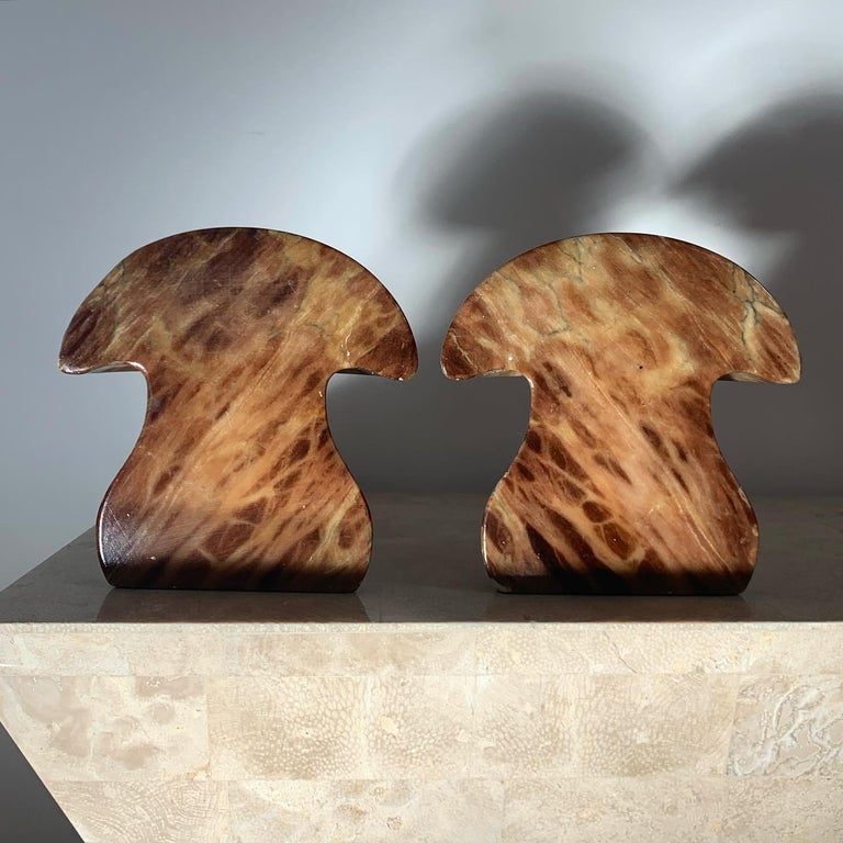 Rare Italian ABF Alabaster Hand-Carved Mushroom Bookends, circa 1960s ...