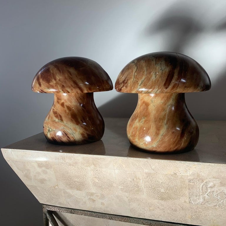 Rare Italian ABF Alabaster Hand-Carved Mushroom Bookends, circa 1960s ...