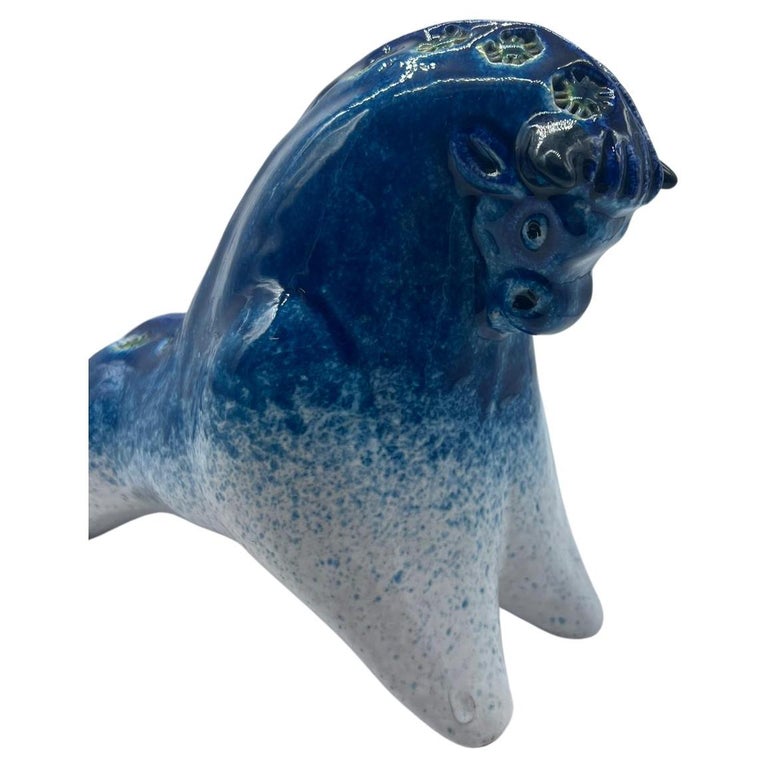 Rare Italian Bitossi Enameled Turquoise Ceramic Bull For Sale at 1stDibs