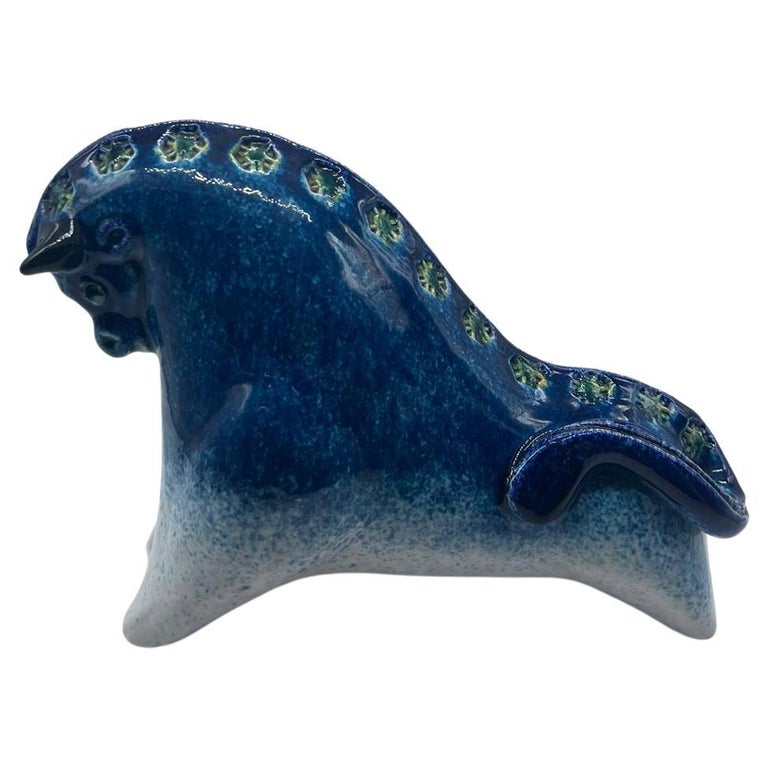 Rare Italian Bitossi Enameled Turquoise Ceramic Bull For Sale at 1stDibs