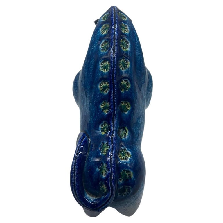 Rare Italian Bitossi Enameled Turquoise Ceramic Bull For Sale at 1stDibs