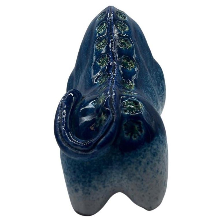 Rare Italian Bitossi Enameled Turquoise Ceramic Bull For Sale at 1stDibs