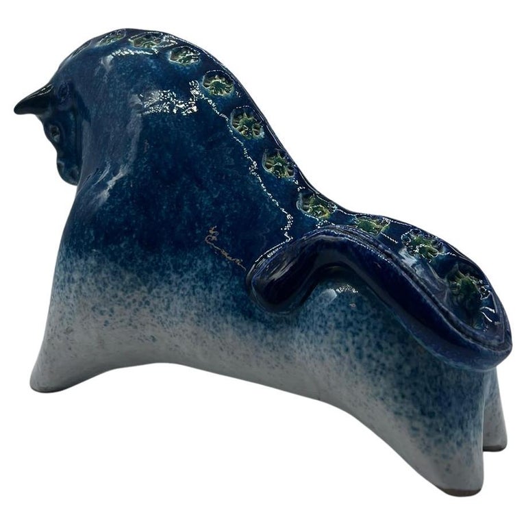 Rare Italian Bitossi Era Enameled Turquoise Ceramic Bull For Sale at ...