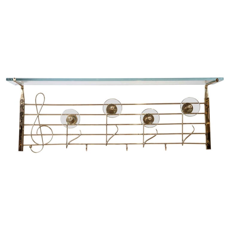 Rare Italian Brass and Glass Music Note Design Coat/Hat Rack at 1stDibs