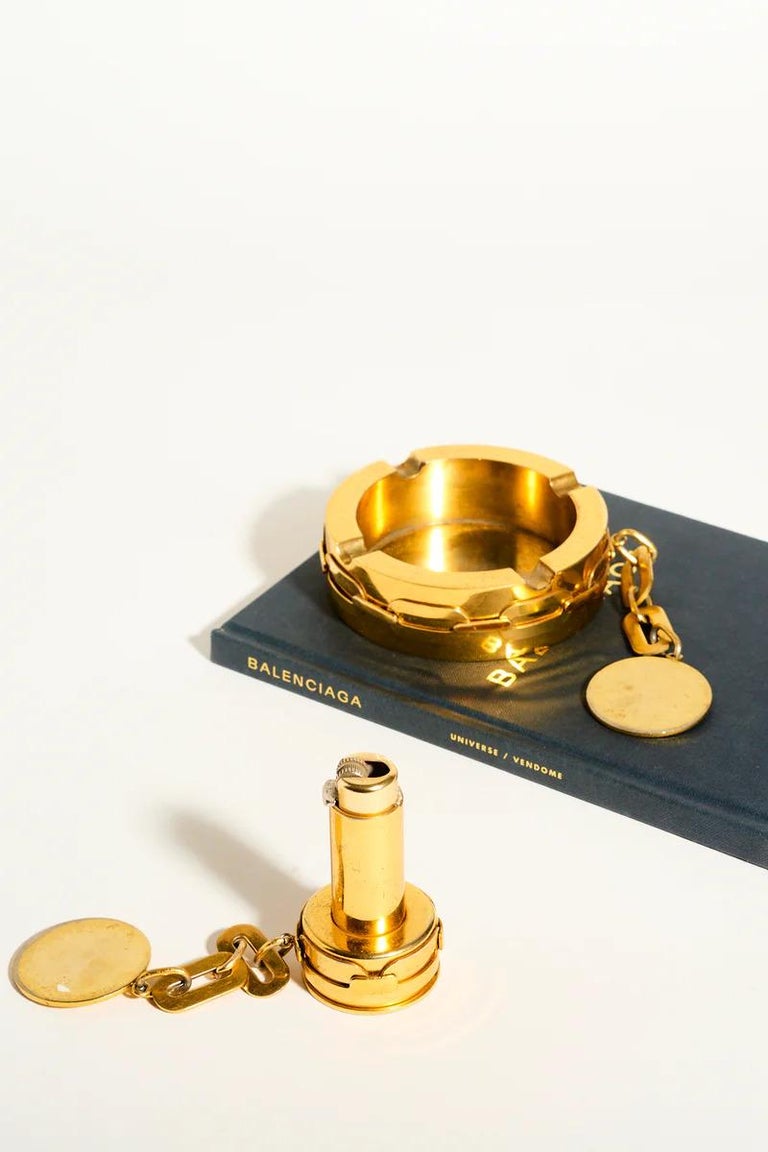 Rare Italian Heavy Gold Tone Chain Link Lighter/Ashtray Set For Sale at ...