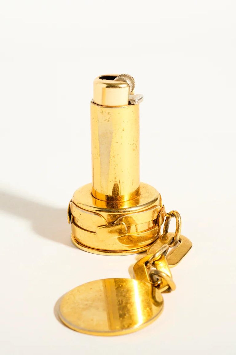 Rare Italian Heavy Gold Tone Chain Link Lighter/Ashtray Set For Sale at ...