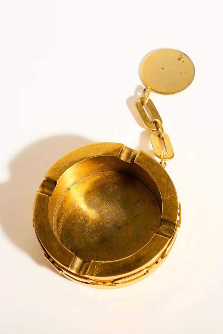 Rare Italian Heavy Gold Tone Chain Link Lighter/Ashtray Set For Sale at ...