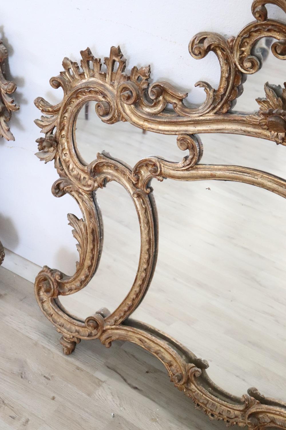 Rare Italian Louis XV Style Carved and Gilded Wood Pair of Wall Mirrors ...