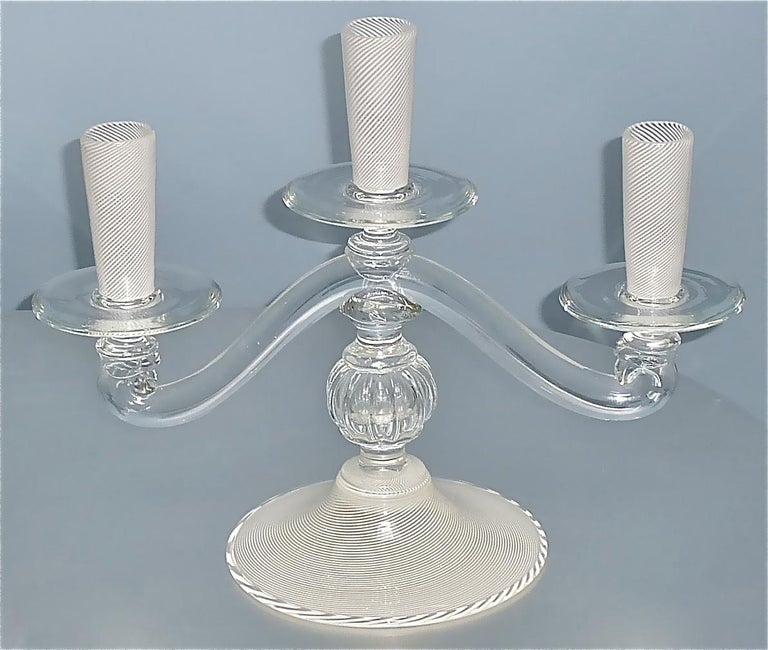 Rare Italian Mezza Filligrana Murano Glass Candle Holder Venini Zecchin ...