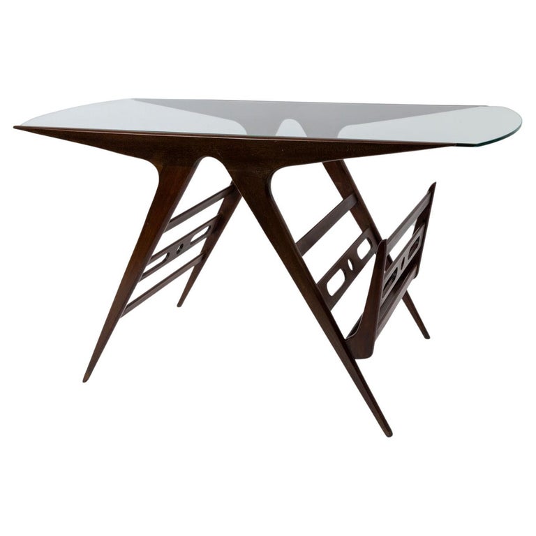 Rare Italian Midcentury Low Table with Magazine Rack For Sale at 1stDibs