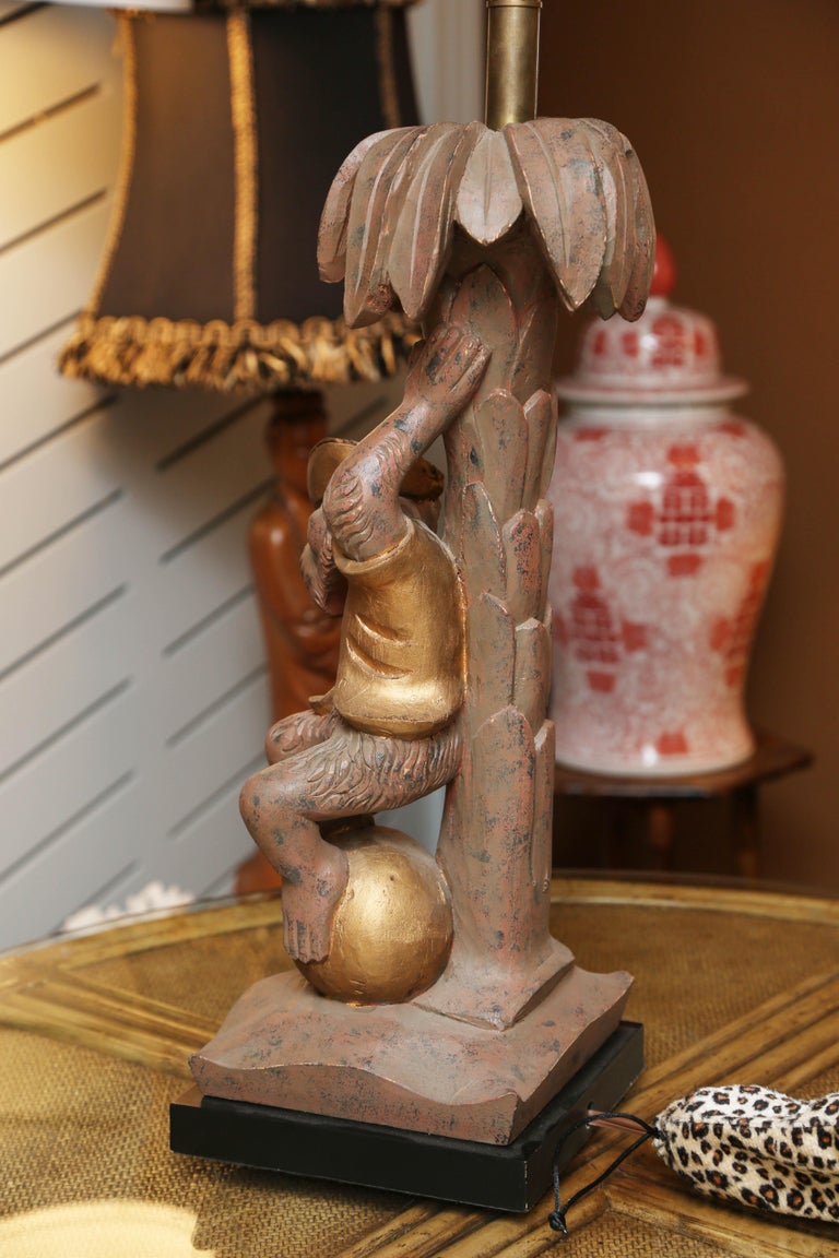 Rare Italian Vintage Hand-Carved Wood Monkey Table Lamp at 1stDibs ...