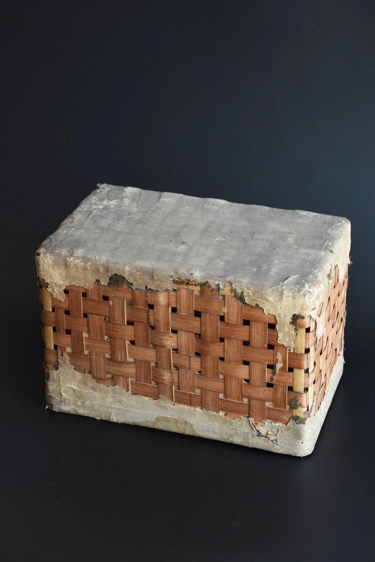 Rare Japanese Antique Paper-Covered Bamboo Knitting Box / Small Wabi ...