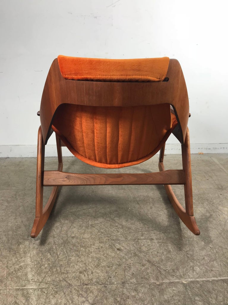 Rare Jerry Johnson Midcentury Walnut Sling Rocking Chair, 1960s at 1stDibs