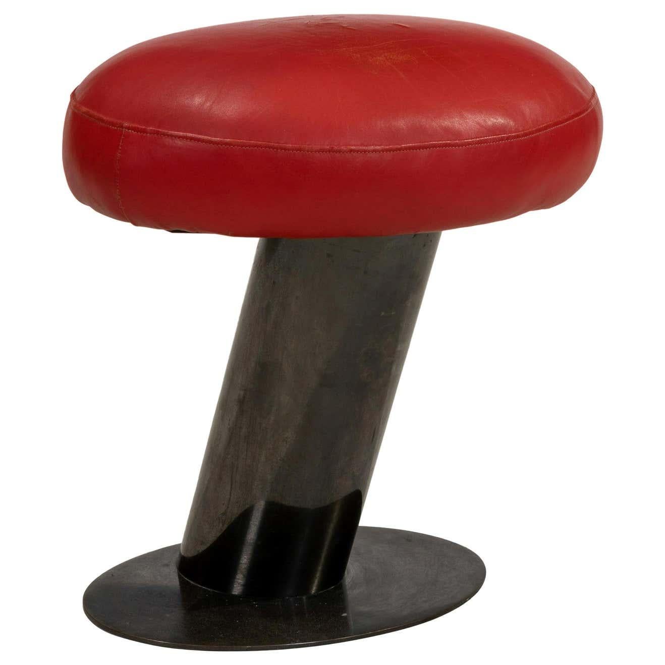 Set of Three Custom Karl Springer Style Steel and Leather Stools For ...