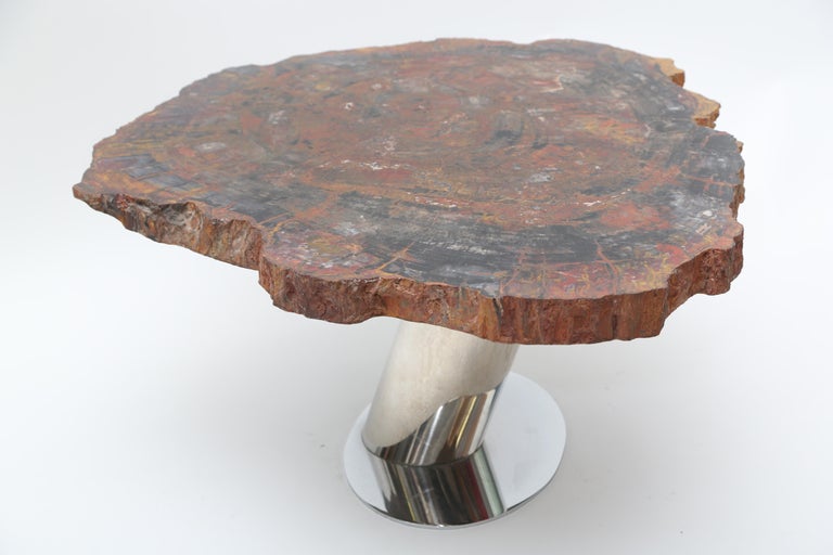 Rare Karl Springer Offset Petrified Wood Table at 1stDibs