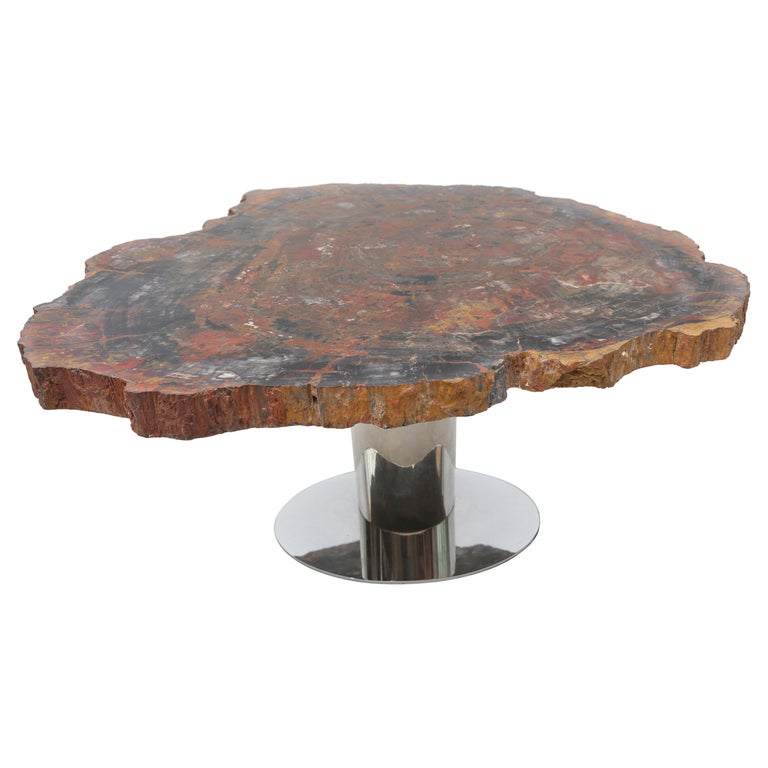Rare Karl Springer Offset Petrified Wood Table at 1stDibs