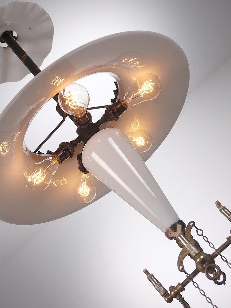 Rare Klemm Opal Cluster Reflector Lamp and Smoke Shield For Sale at 1stDibs