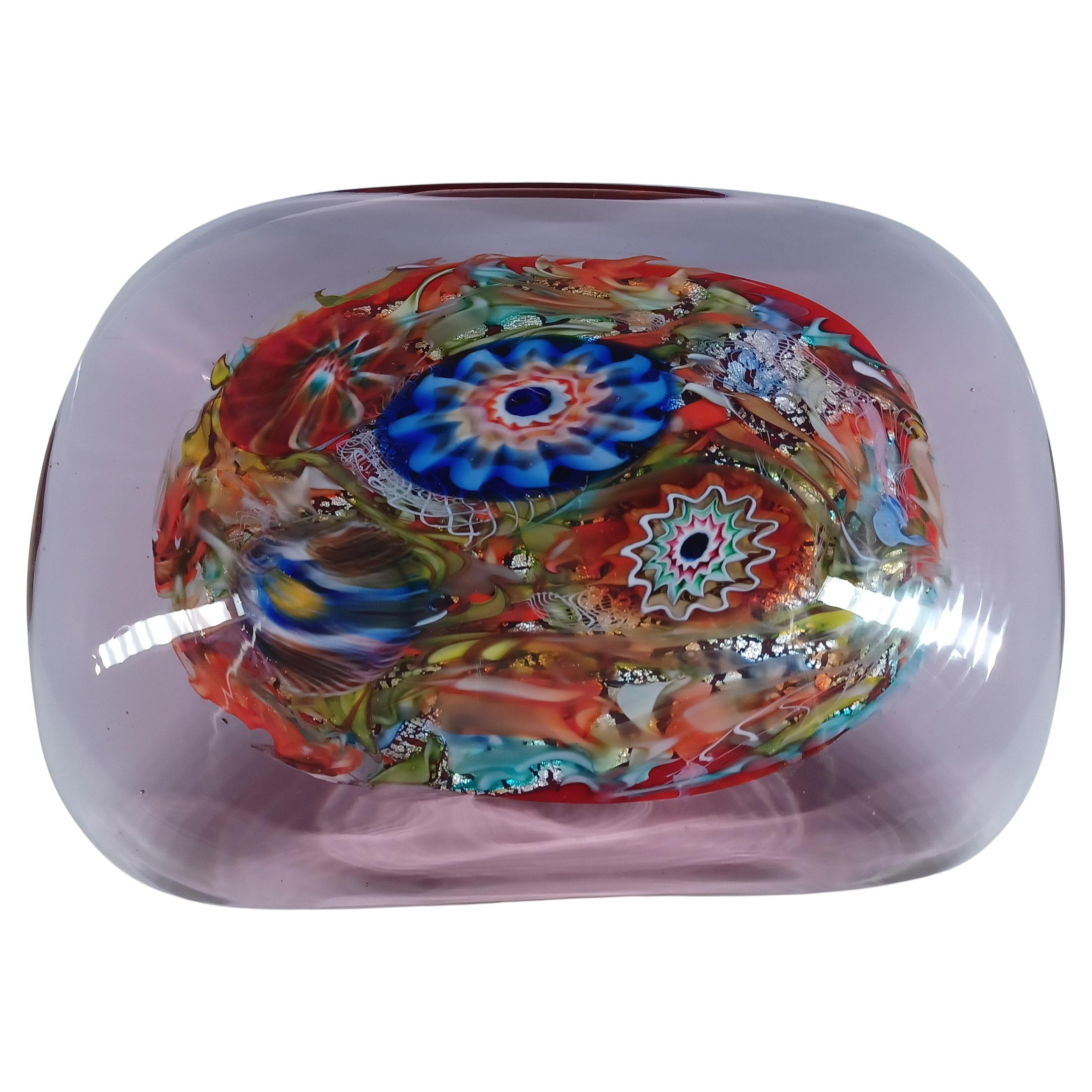 Galliano Ferro Murano Turquoise, Blue, Red Fused Caned Glass Bowl ...
