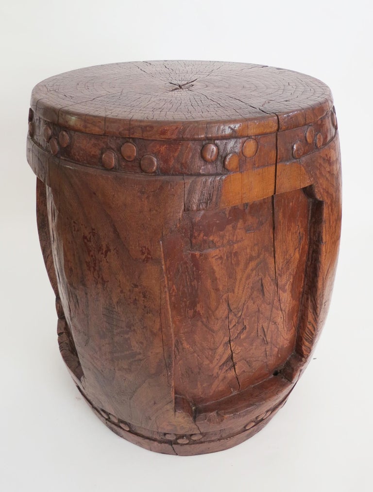 Rare Large 19th Century Carved Chinese Wooden Stool For Sale at 1stDibs