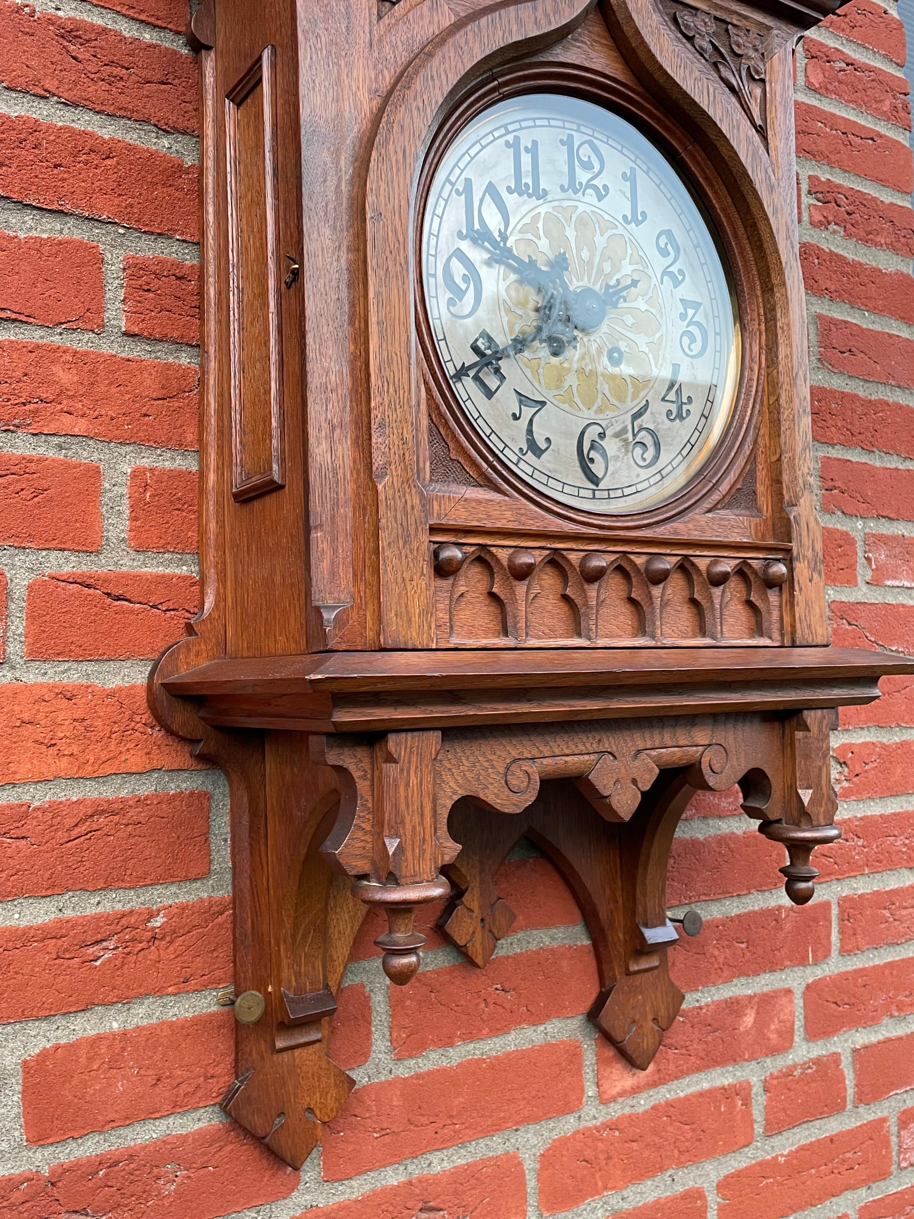 Rare and Large Antique Hand Carved Gothic Revival Wall Clock w ...