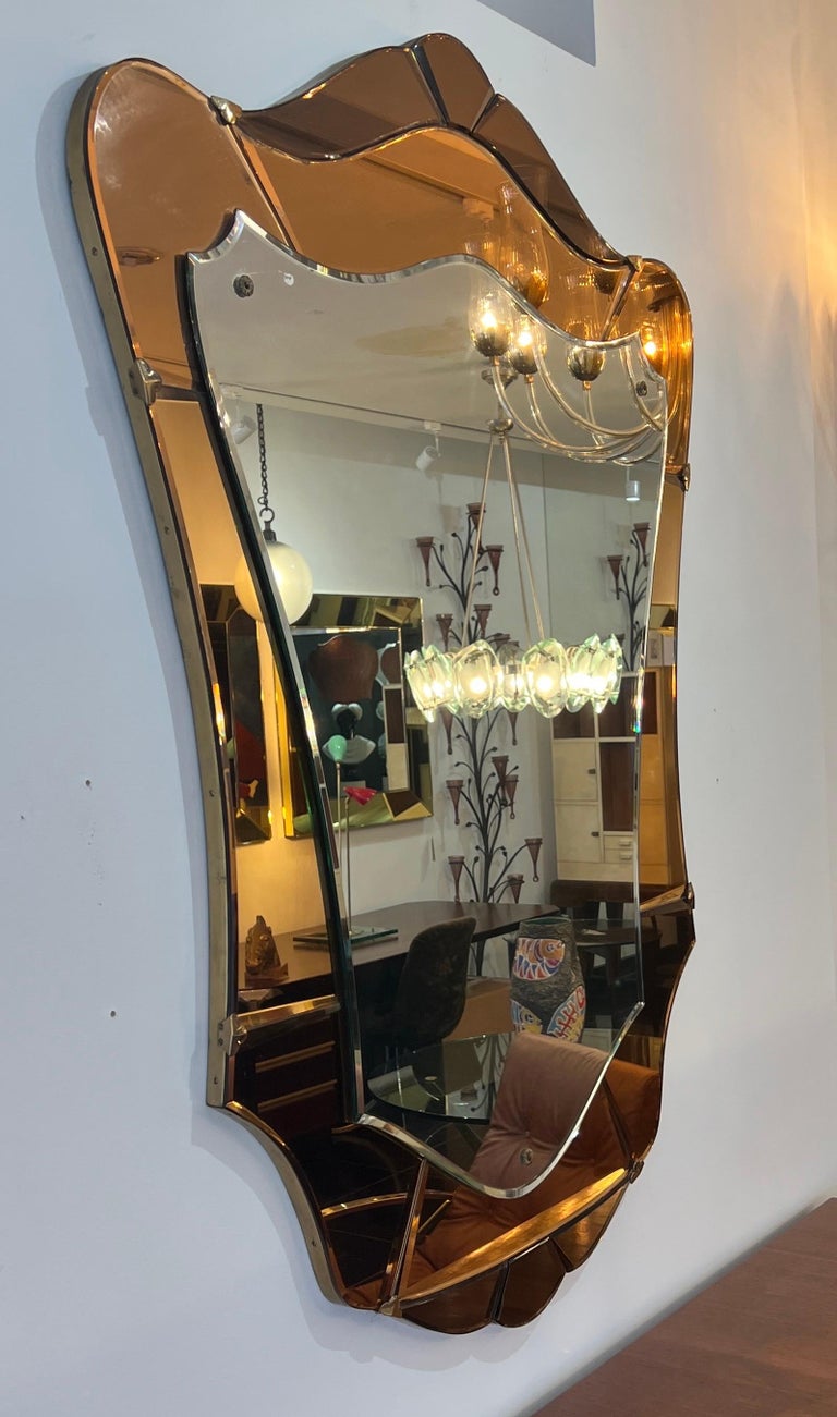 Rare large Cristal Arte rose gold and amber wall mirror For Sale at 1stDibs