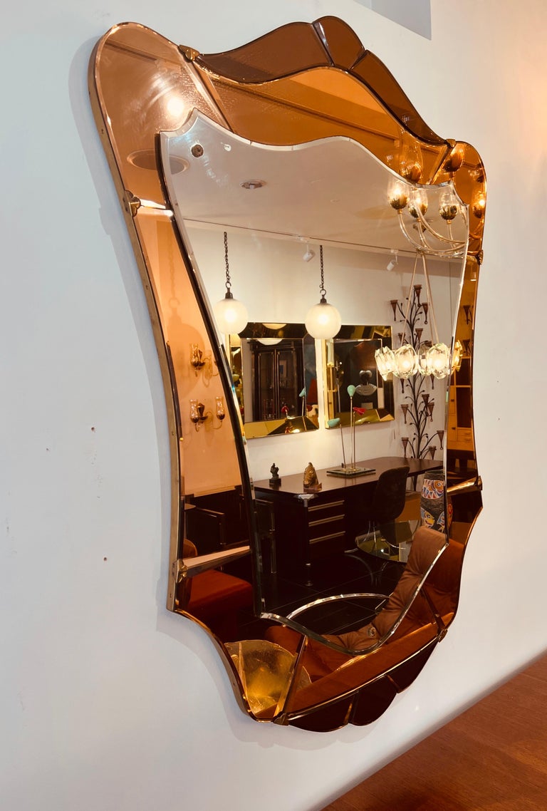 Rare large Cristal Arte rose gold and amber wall mirror For Sale at 1stDibs