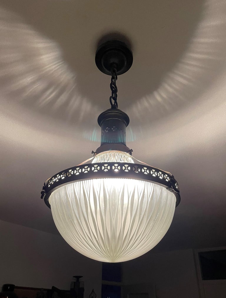 Rare and Large Holophane-Like German Arts and Crafts World War Pendant ...