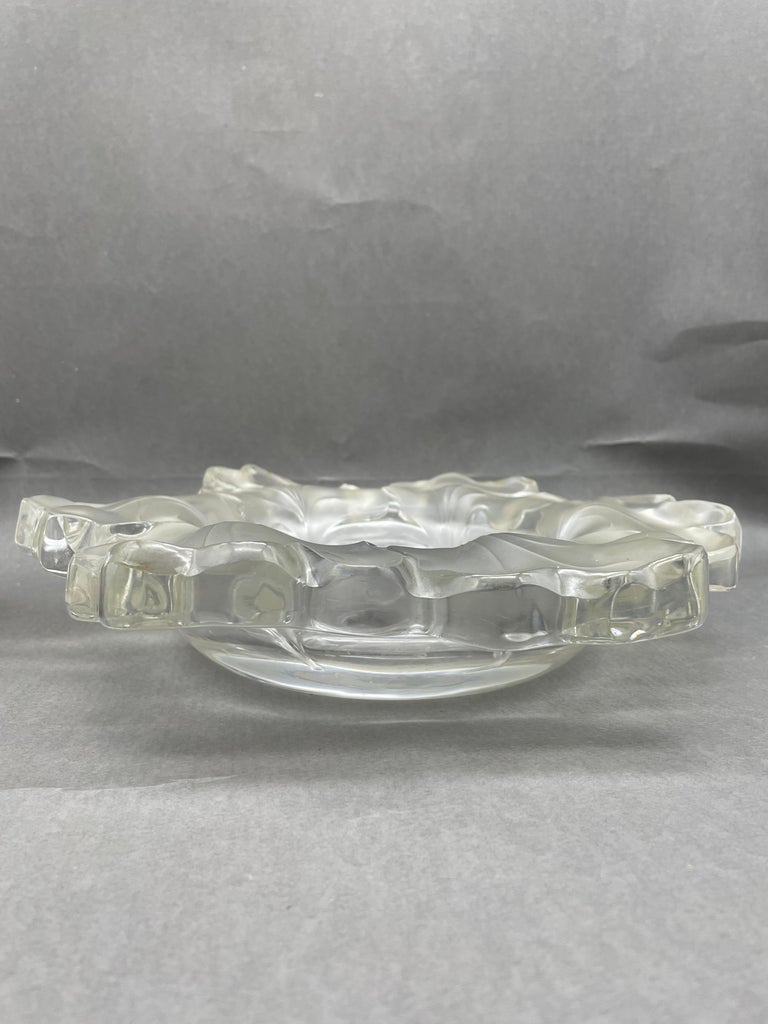 Rare Large Lalique Crystal Leaf Bowl For Sale at 1stDibs