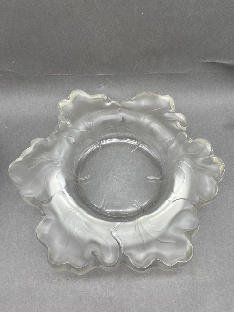 Rare Large Lalique Crystal Leaf Bowl For Sale at 1stDibs