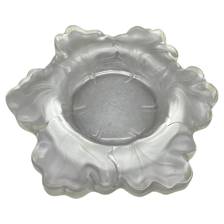 Rare Large Lalique Crystal Leaf Bowl For Sale at 1stDibs