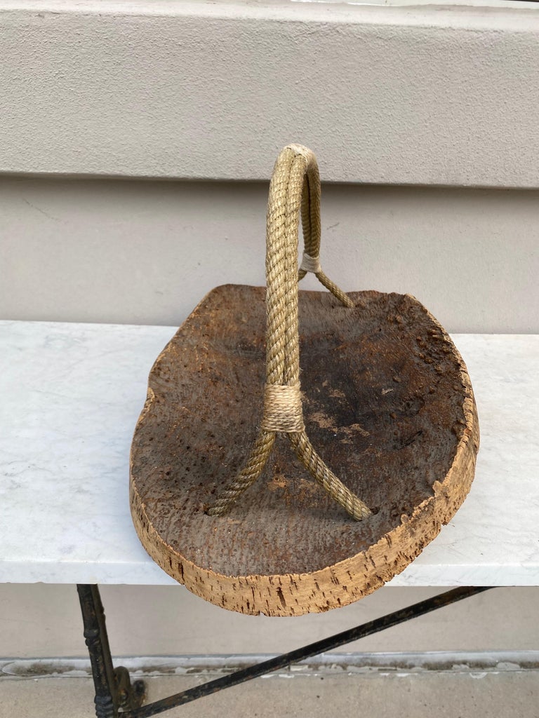 Rare Large Rope and Cork Fruits Basket Audoux Minet For Sale at 1stDibs