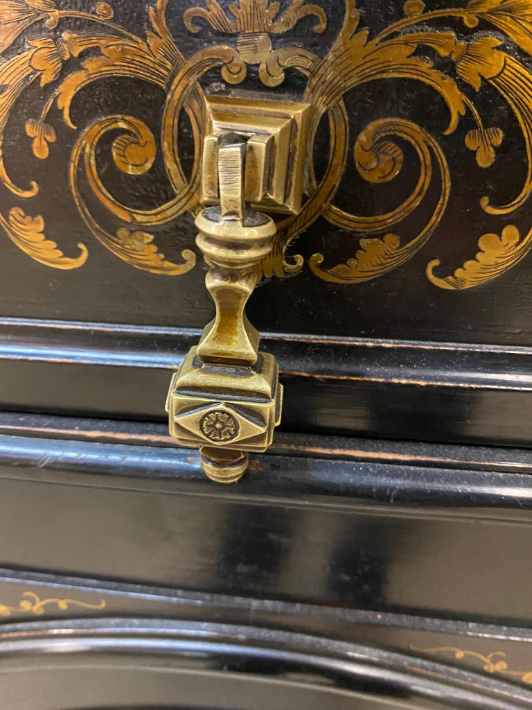 Rare Large Sideboard in Blackened Pear with Inlaid Brass Decorations ...