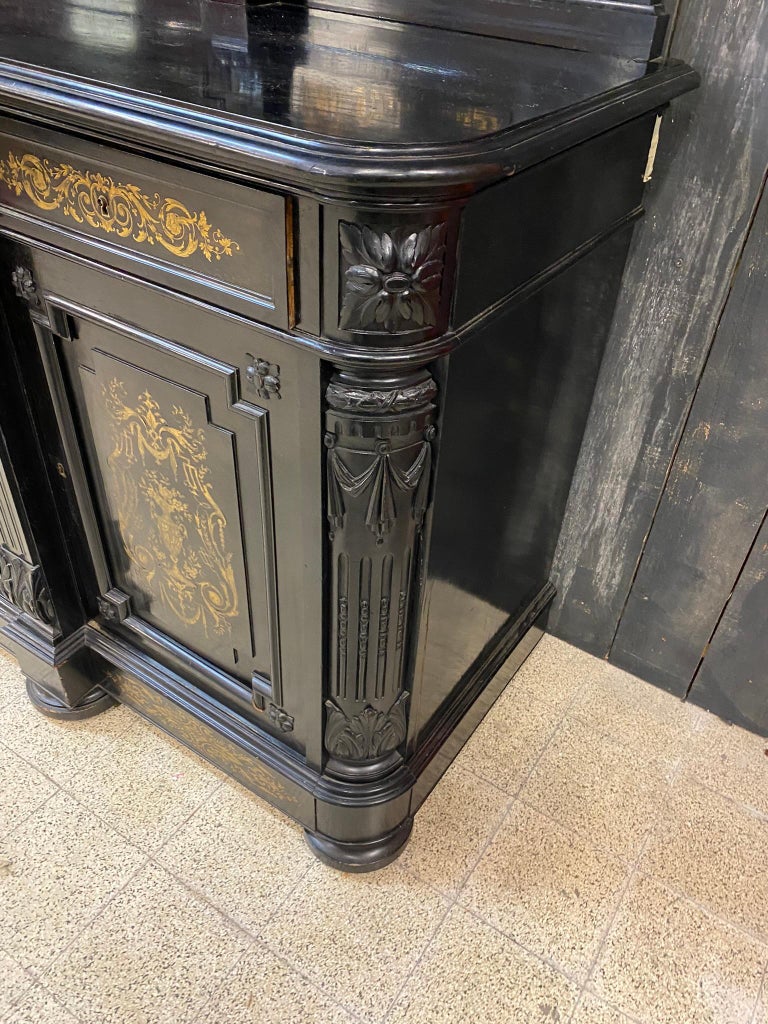 Rare Large Sideboard in Blackened Pear with Inlaid Brass Decorations ...