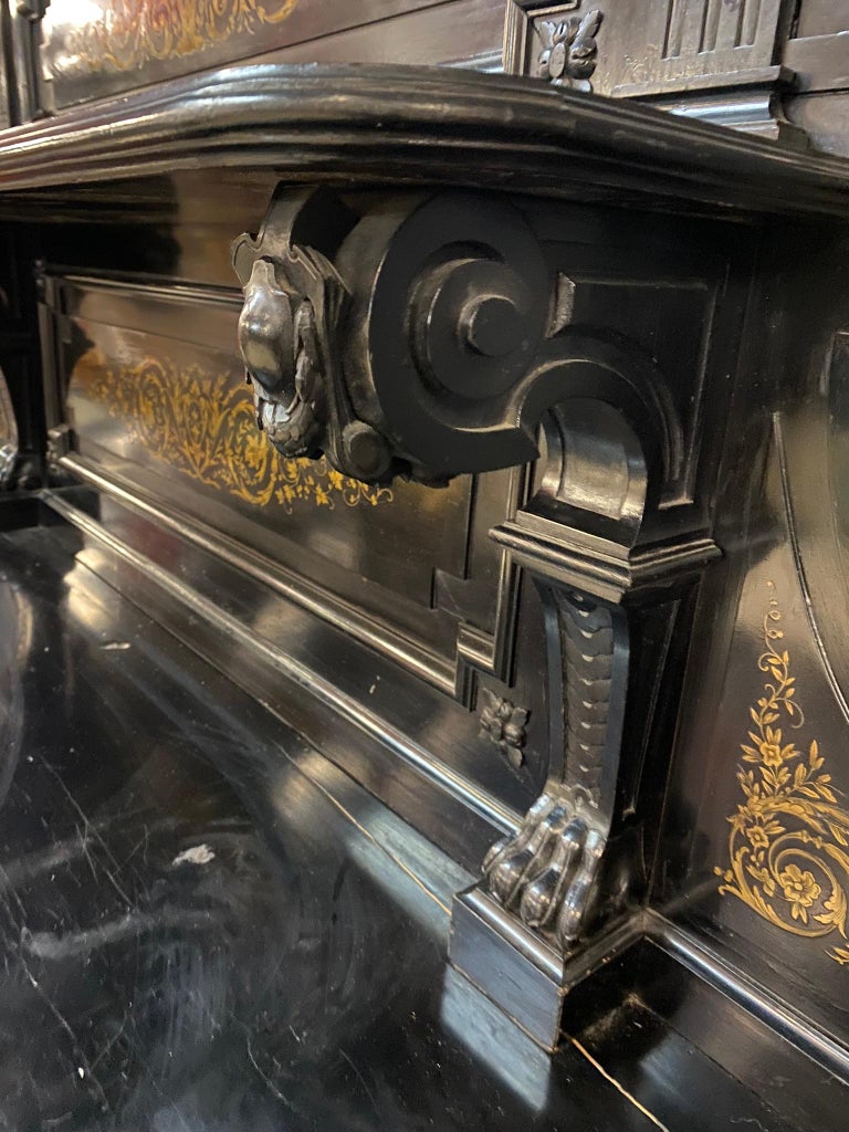 Rare Large Sideboard in Blackened Pear with Inlaid Brass Decorations ...