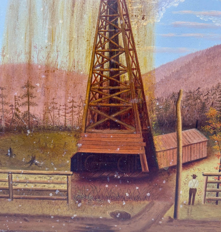 Rare Late 19th Century Oil Well Derrick Painting For Sale at 1stDibs