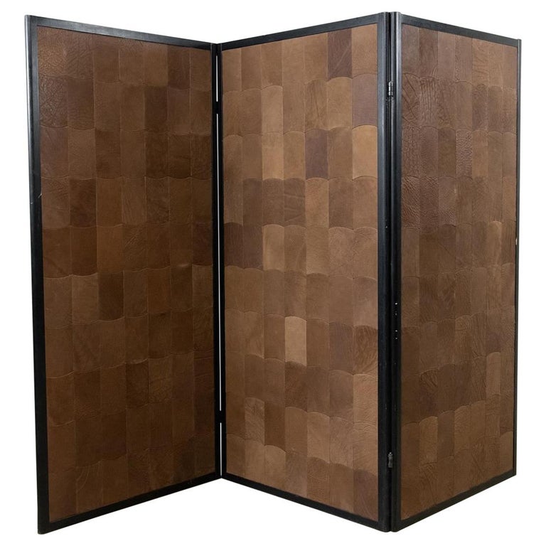 Rare Leather Three-Panel Folding Screen For Sale at 1stDibs