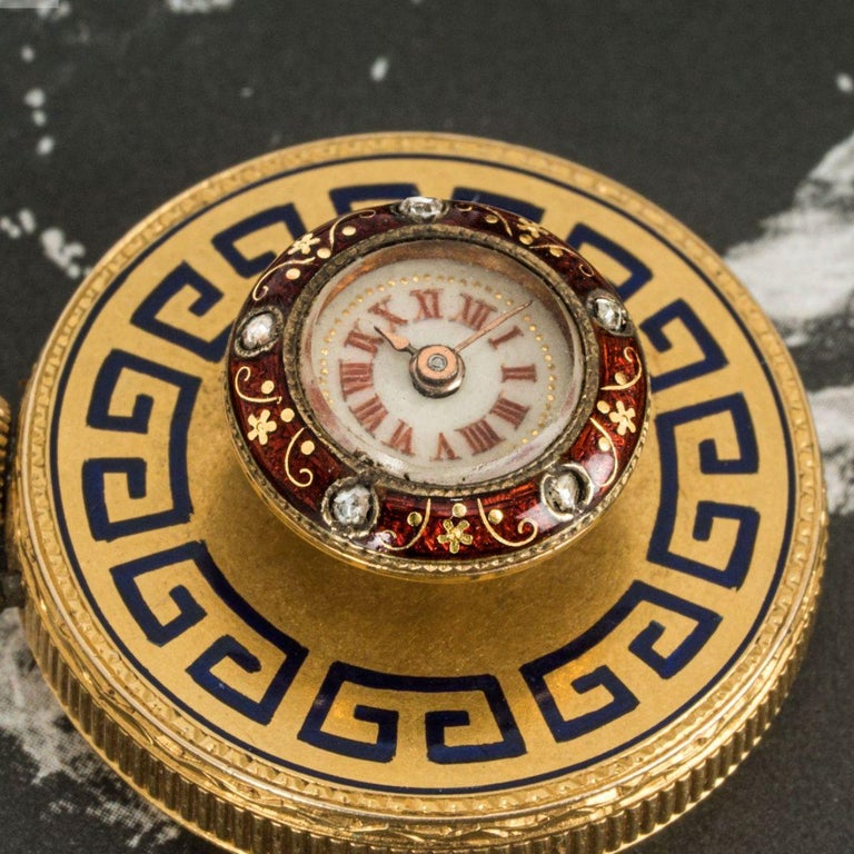 Rare LeCoultre Gold Enamel and Diamond Keyless Cylinder Button Hole ...