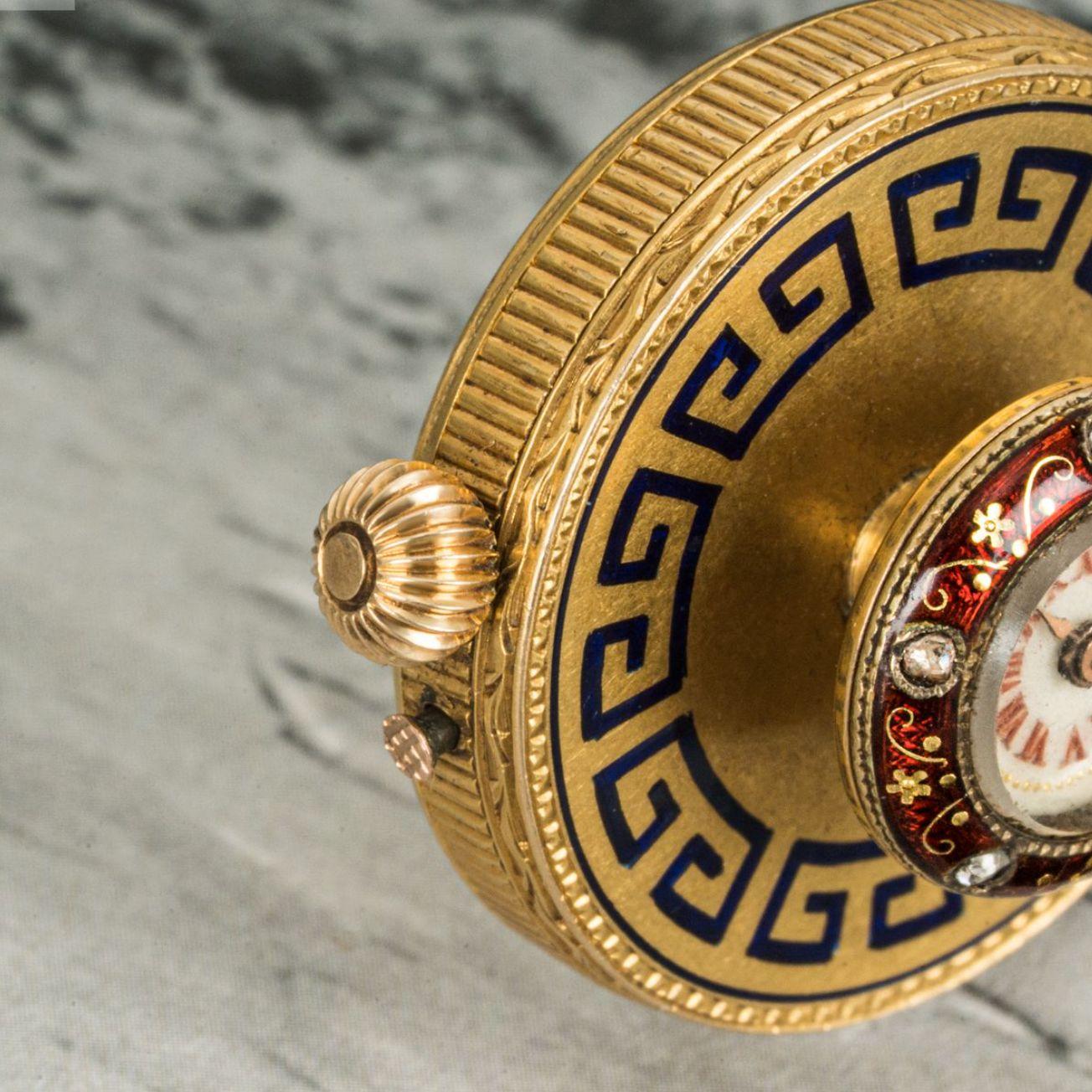 Rare LeCoultre Gold Enamel and Diamond Keyless Cylinder Button Hole ...
