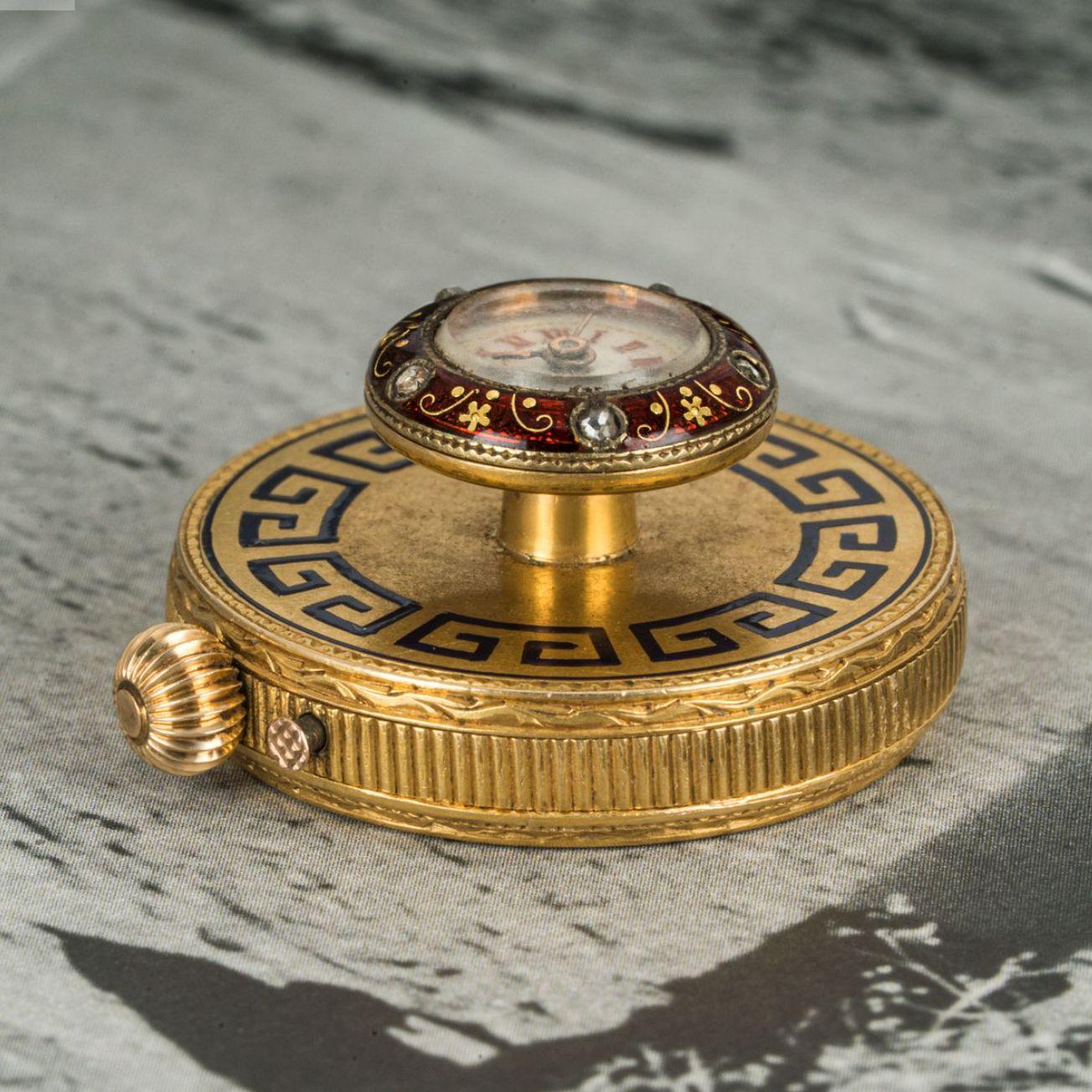 Rare LeCoultre Gold Enamel and Diamond Keyless Cylinder Button Hole ...