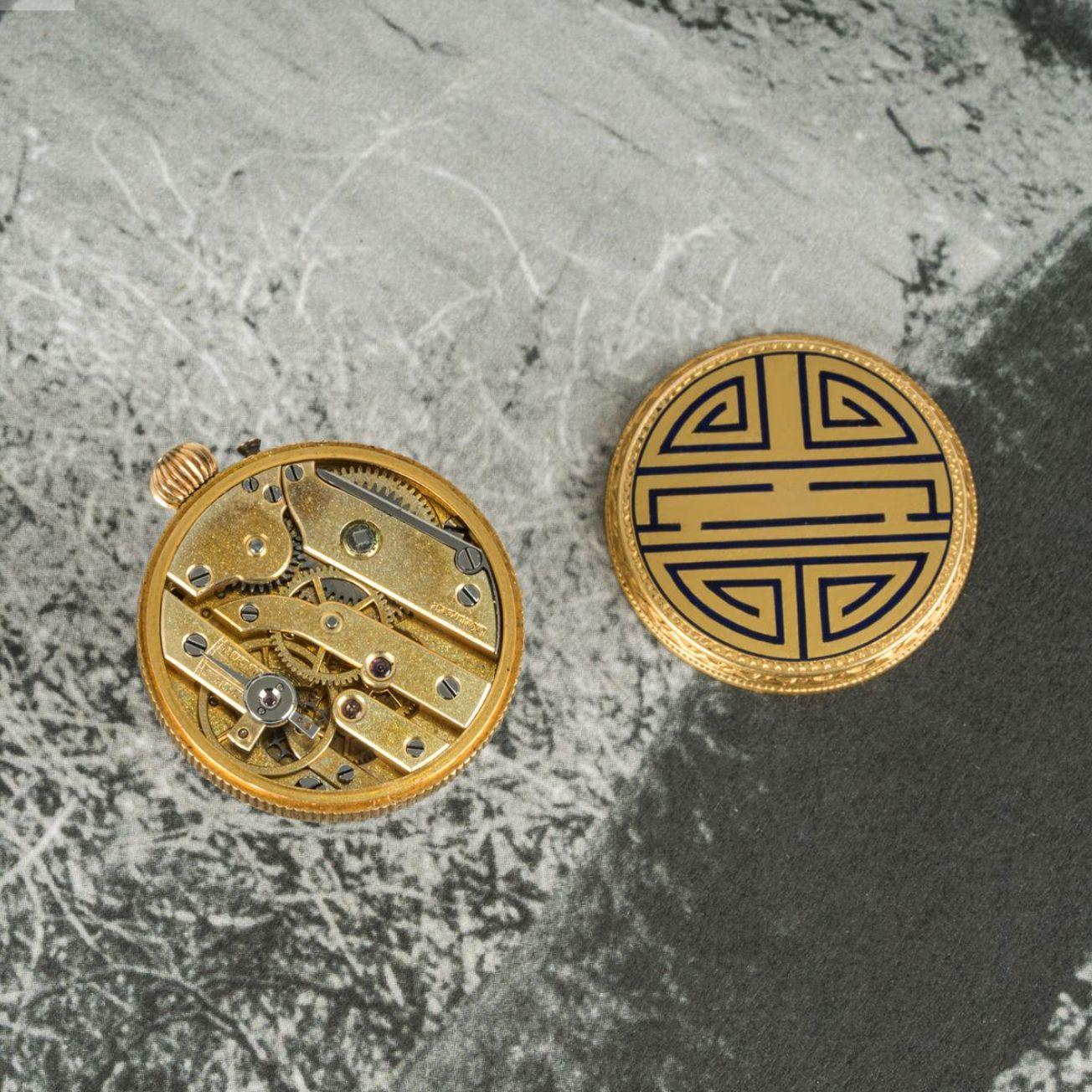 Rare LeCoultre Gold Enamel and Diamond Keyless Cylinder Button Hole ...