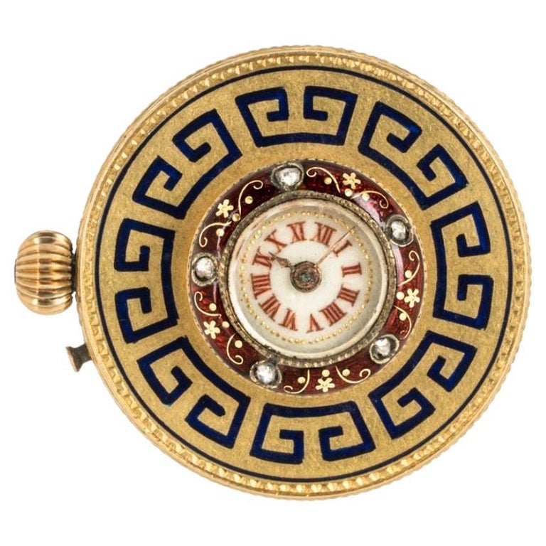 Rare LeCoultre Gold Enamel and Diamond Keyless Cylinder Button Hole ...