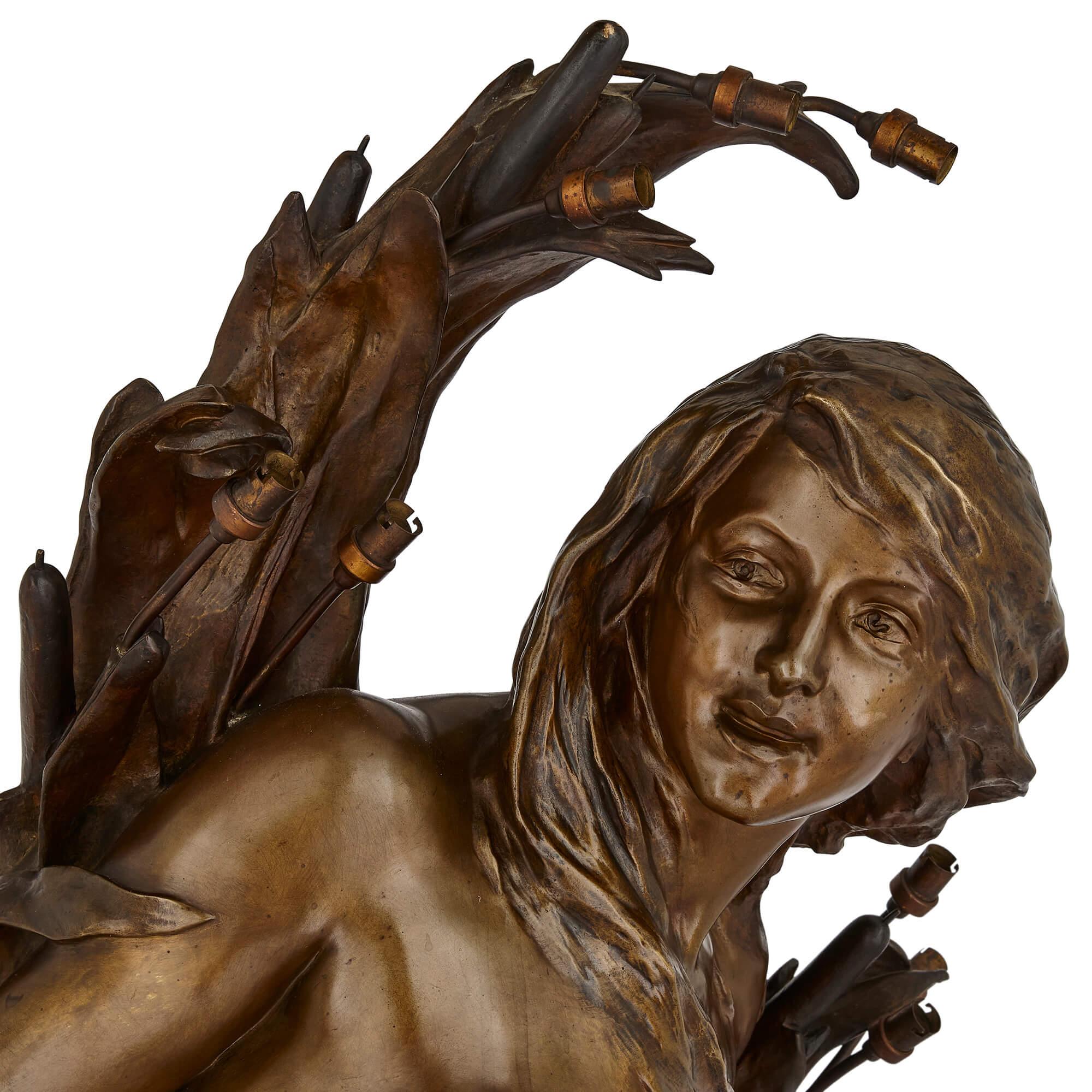 Rare Life-Size Patinated Bronze Female Sculptural Lamp by Larche For ...