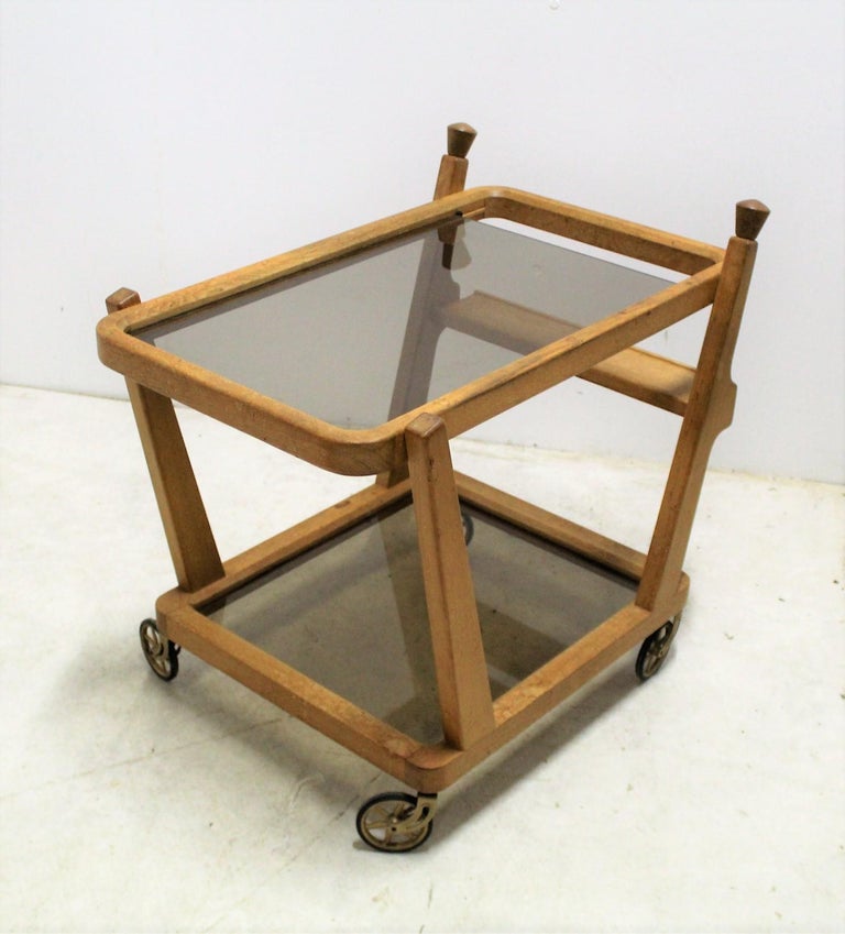 Rare Light Oak Trolley by Guillerme and Chambron, France, 1960s at 1stDibs