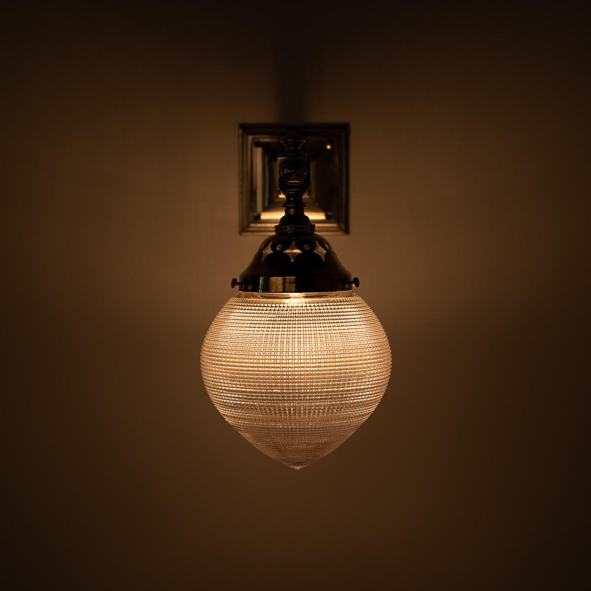 Rare Lilac Tinted Prismatic Acorn Holophane Glass Wall Sconces For Sale ...