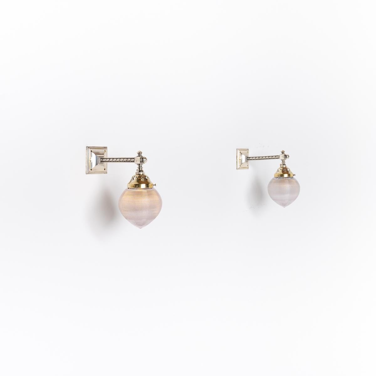 Rare Lilac Tinted Prismatic Acorn Holophane Glass Wall Sconces For Sale ...
