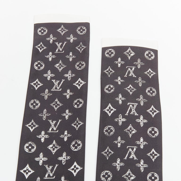 rare LOUIS VUITTON Catogram black white monogram silk bandeau neck tie ...