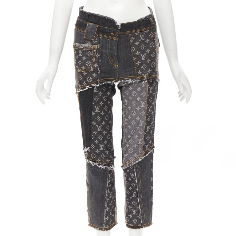 rare LOUIS VUITTON LV mongram jacquard raw cut patchwork jean S For ...